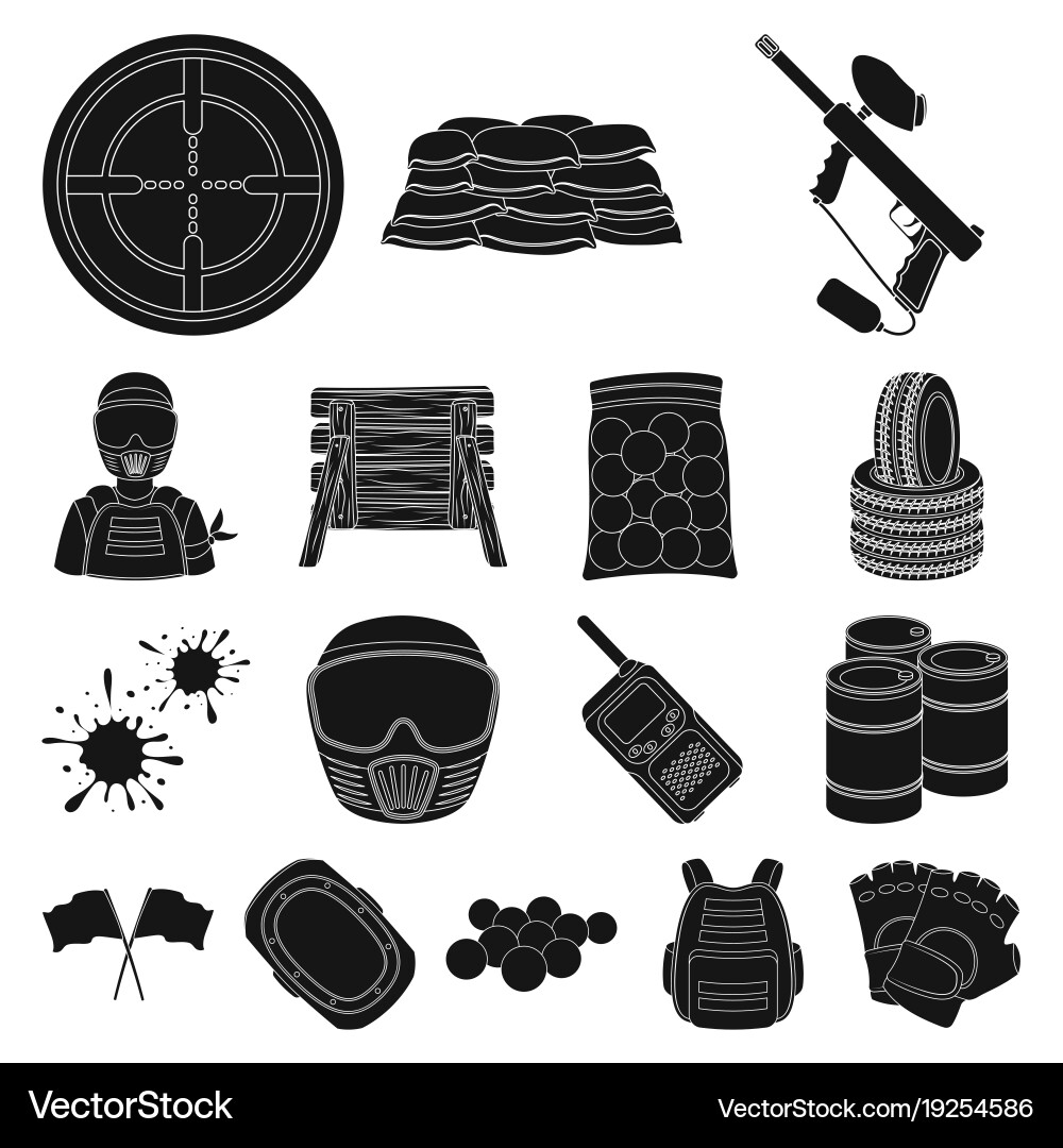 Paintball team game black icons in set collection Vector Image