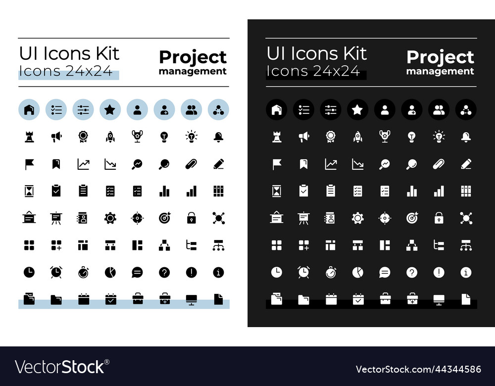 Project management glyph ui icons kit for dark Vector Image