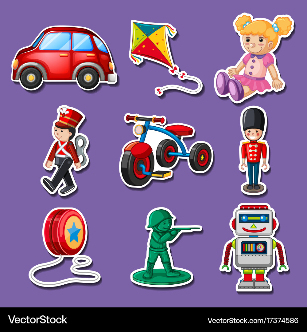 Sticker design for many toys Royalty Free Vector Image
