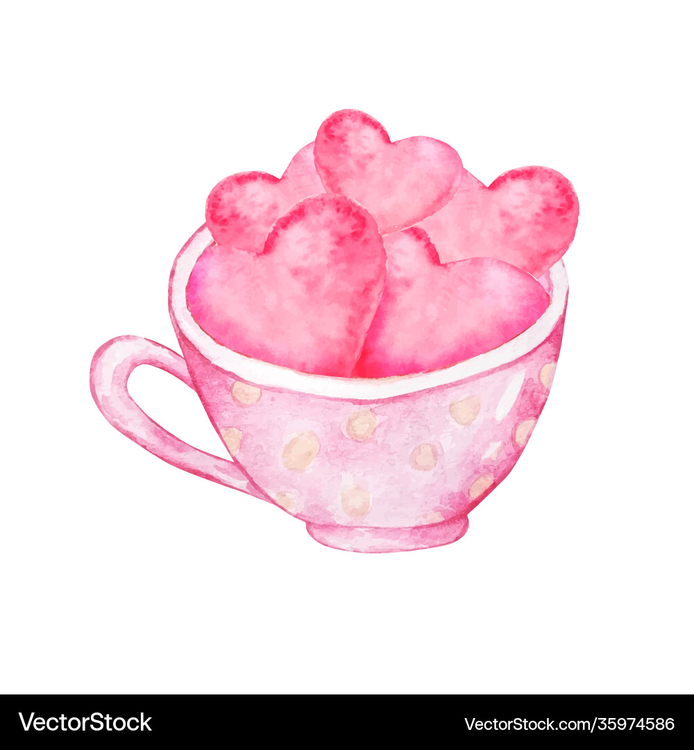 Watercolor pink cup with hearts inside Royalty Free Vector
