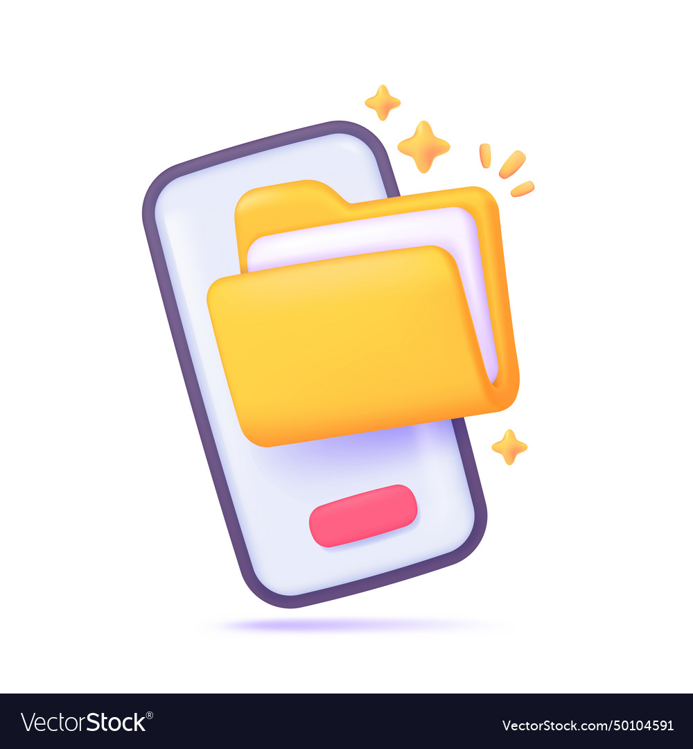 3d document folder on mobile screen organized Vector Image
