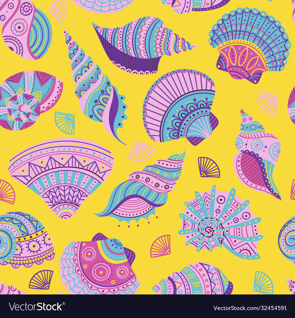 Colorful seashells seamless pattern Royalty Free Vector