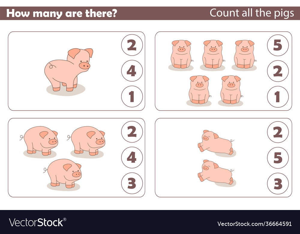 Count pigs and circle correct answer Royalty Free Vector
