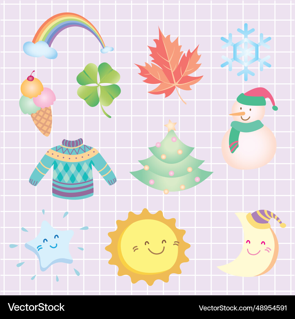 Cute cartoon winter christmas weather element set Vector Image