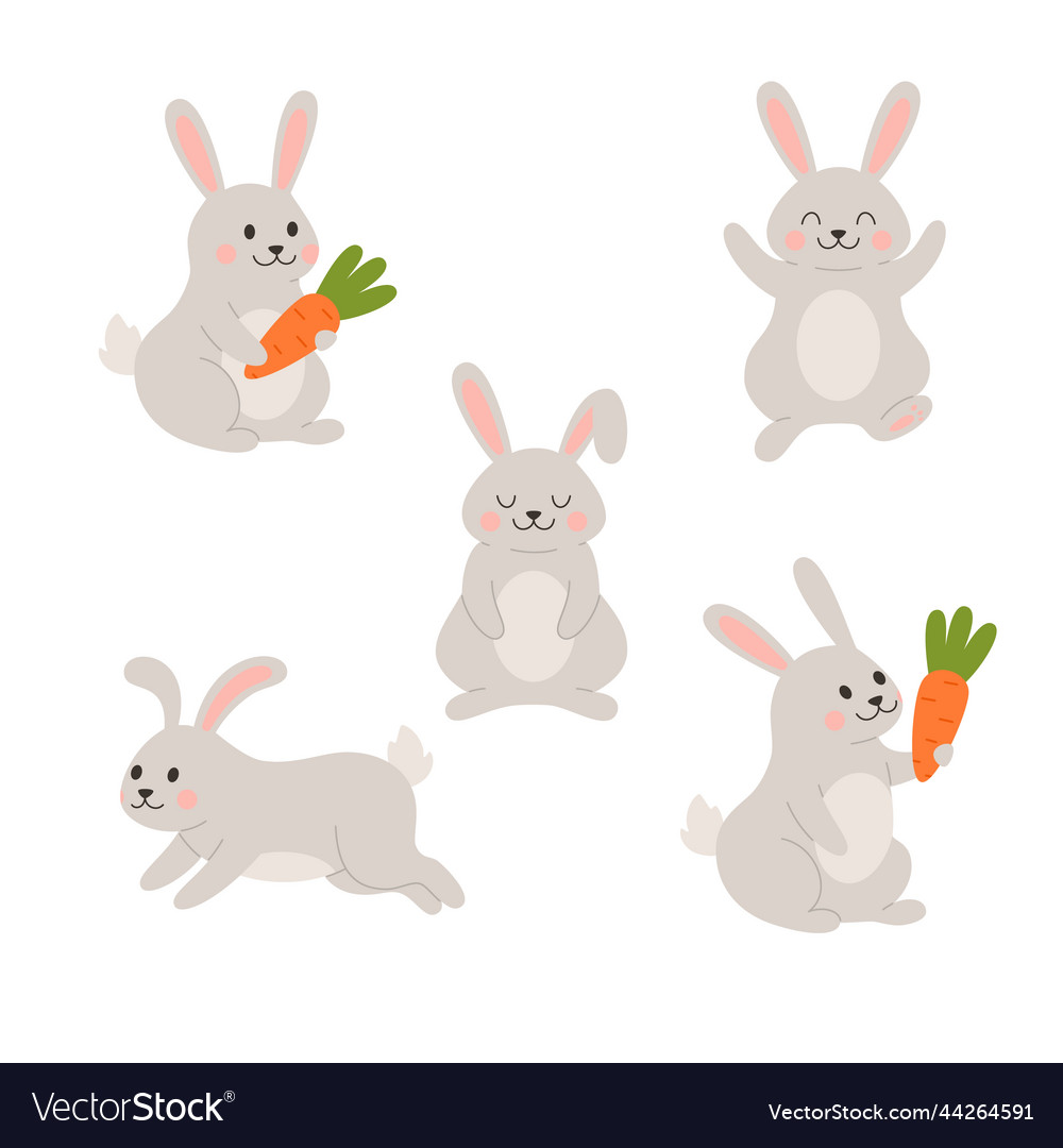 Cute rabbit or bunny holding carrot flat Vector Image
