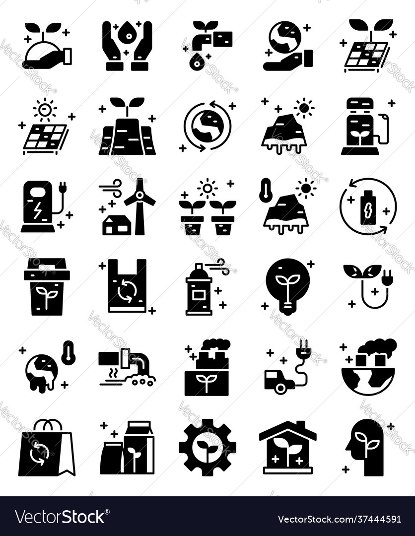 Environment eco friendly 30 simple solid icons Vector Image