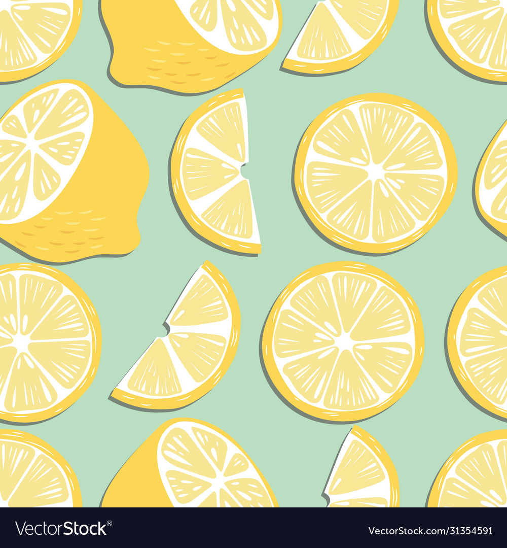 Fruit seamless pattern lemon slices and halves Vector Image