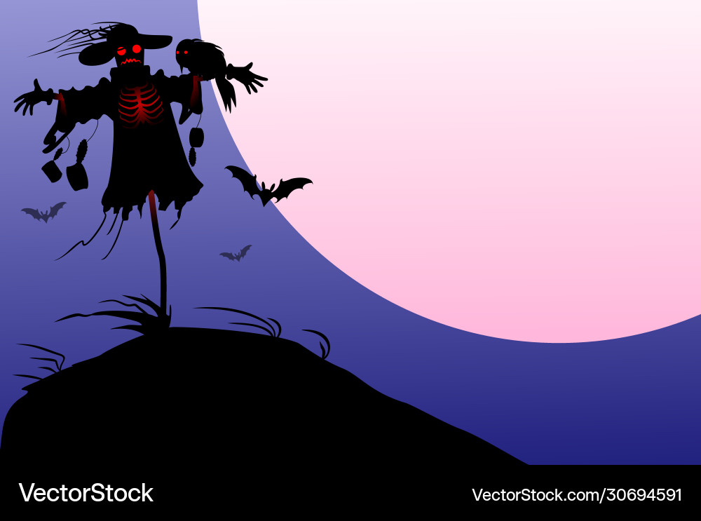 Happy halloween background scarecrow and raven Vector Image