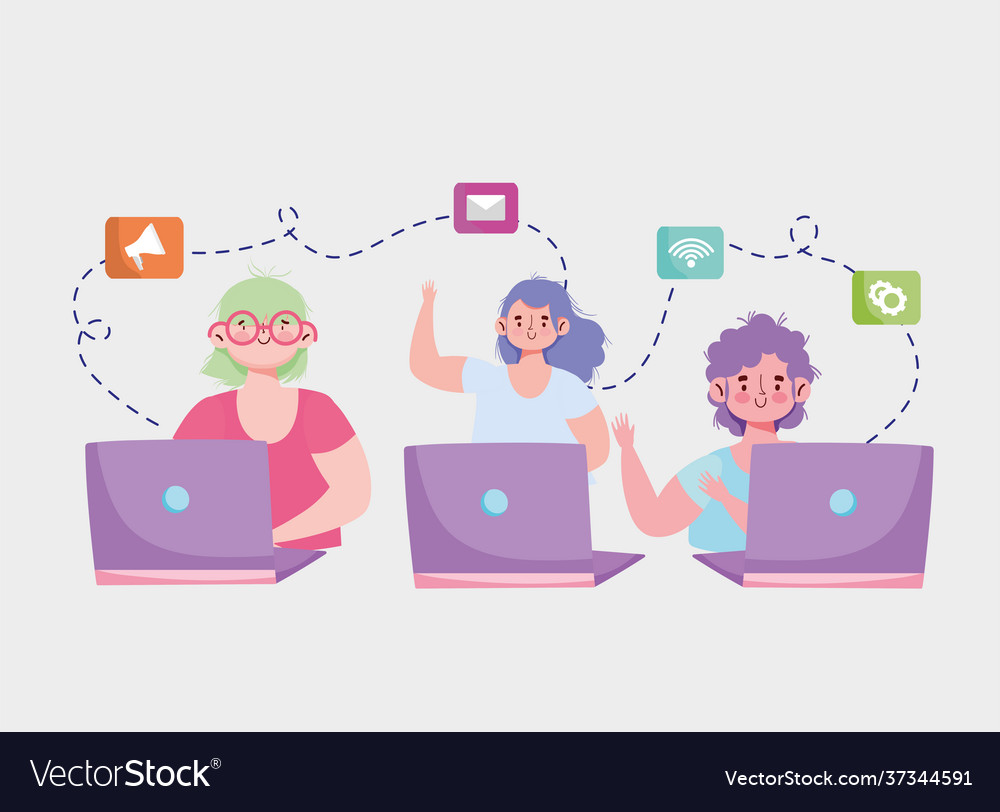 People using laptop Royalty Free Vector Image - VectorStock