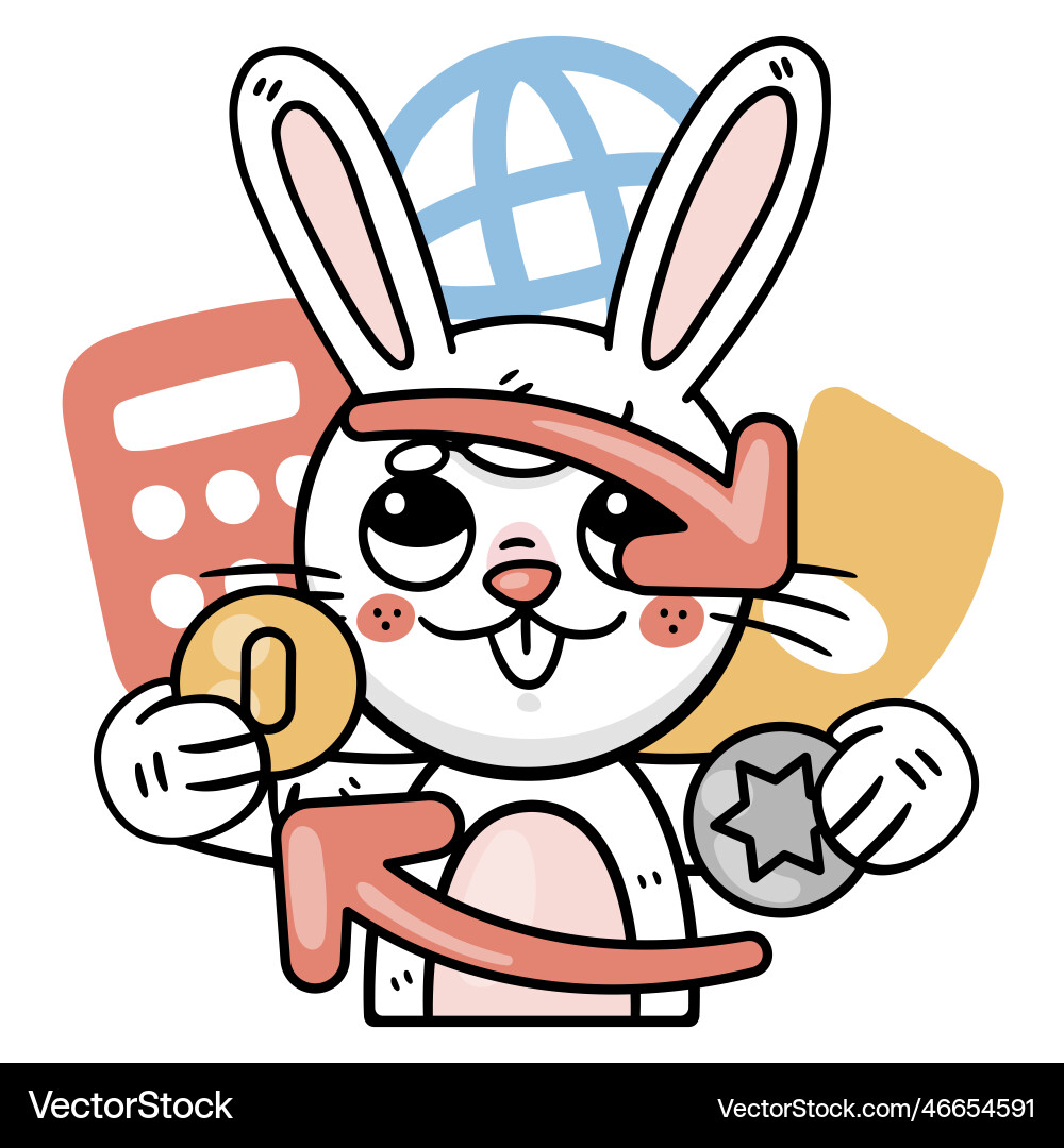 Ronnie bunny money stickers set Royalty Free Vector Image