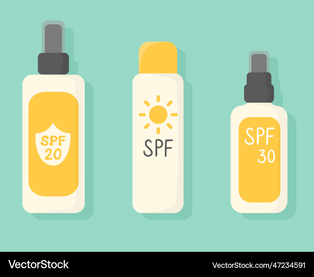 Set of sunscreen spray sun protection spf Vector Image