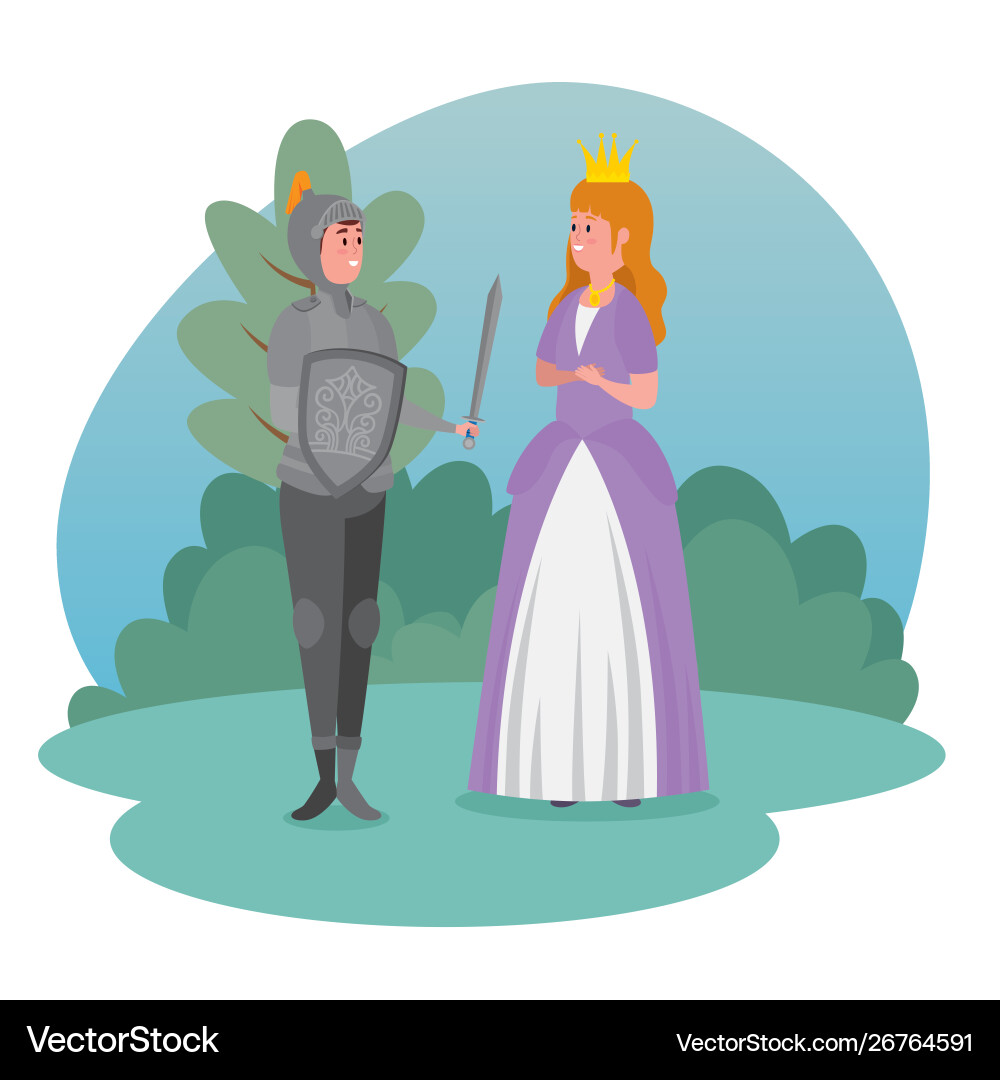 Sir with shield and sword girl princess Royalty Free Vector