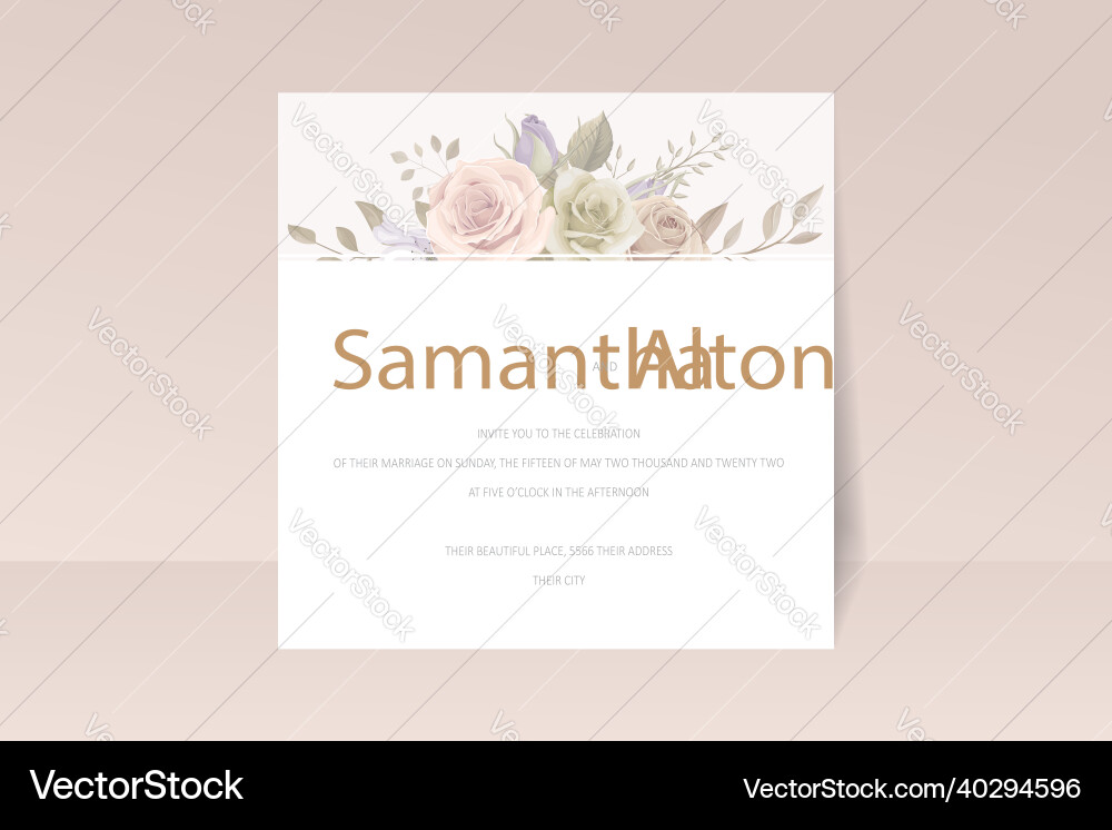 Beautiful hand drawn roses wedding invitation Vector Image
