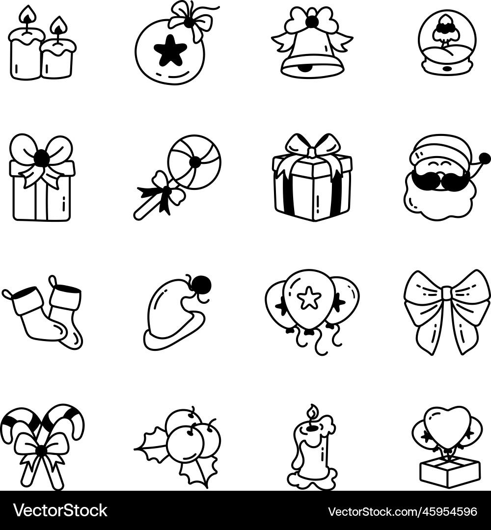 Christmas decor and gifts doodle pack Royalty Free Vector