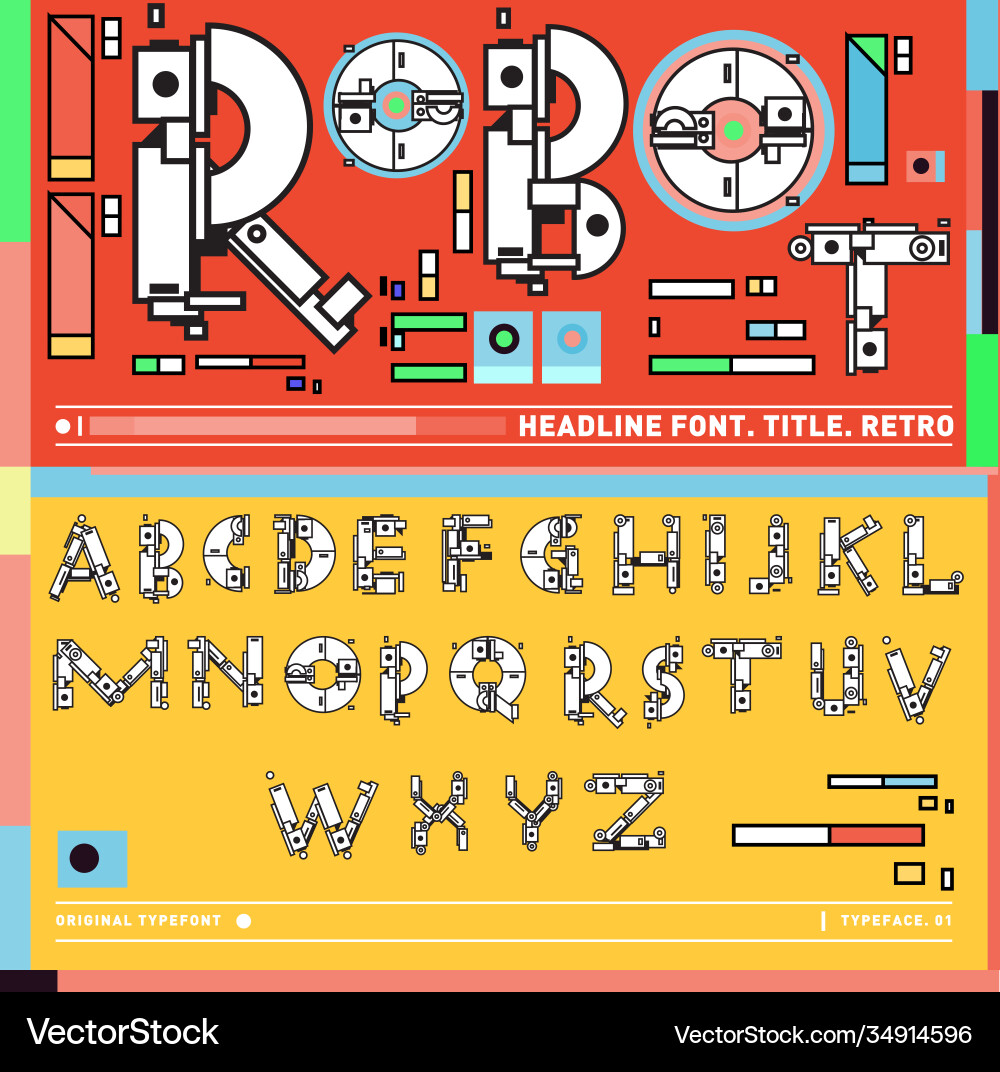 Colorful retro alphabet unique fonts for design Vector Image