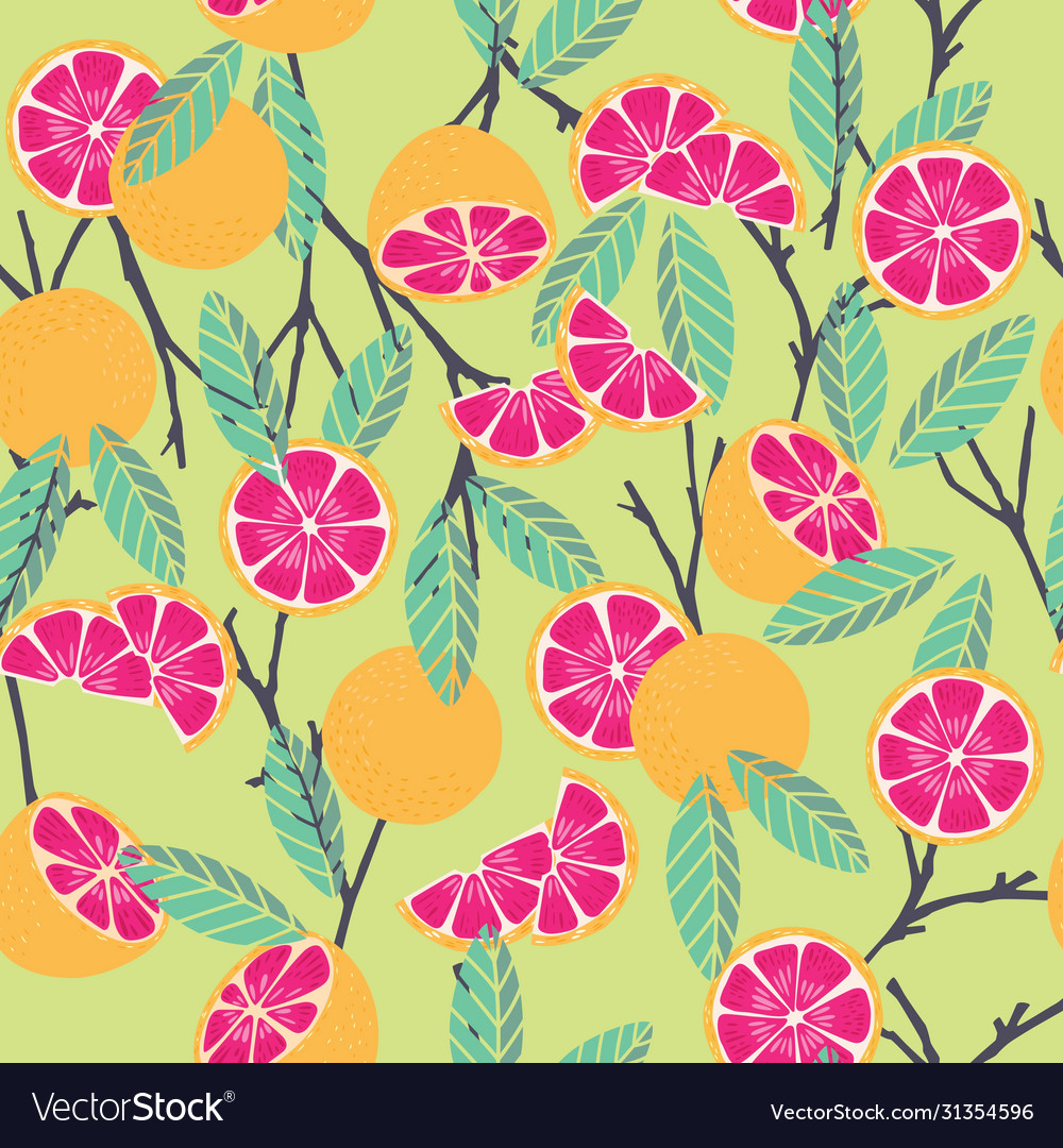 Fruit seamless pattern grapefruit with branches Vector Image