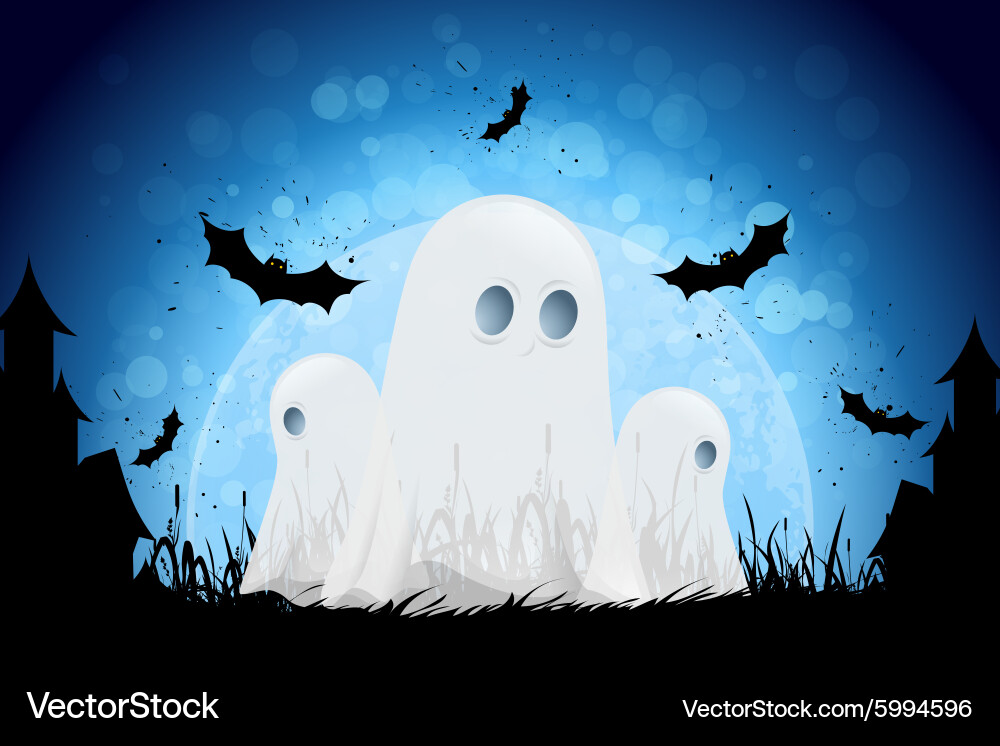 Halloween background with moon and ghosts Vector Image