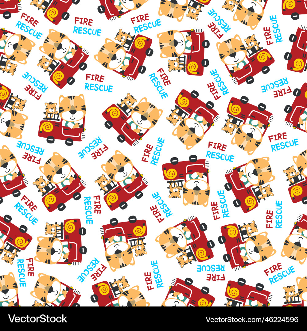 Seamless pattern of fire fighter car with tiger Vector Image