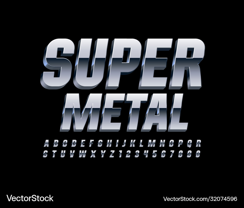 Super metall 3d font chrome shiny alphabet Vector Image