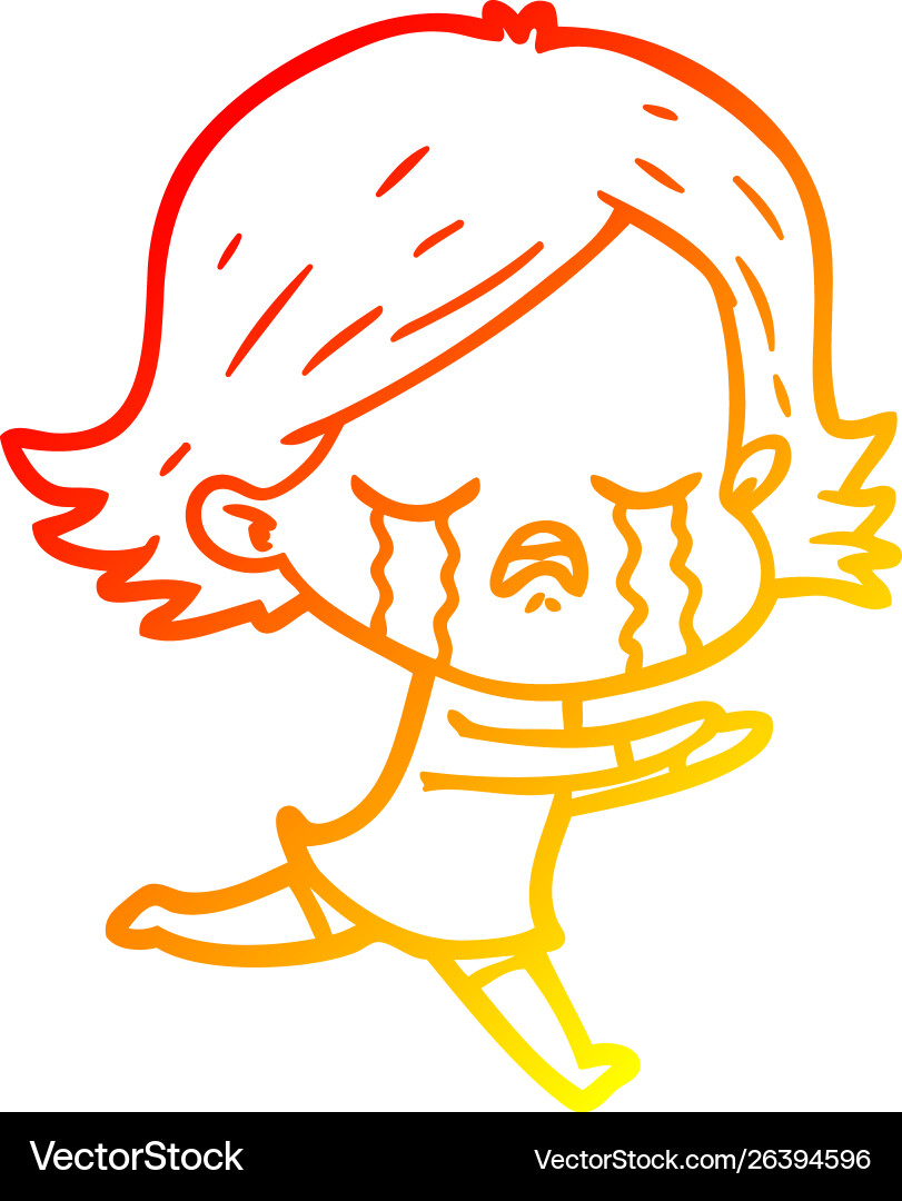 Warm gradient line drawing cartoon girl crying Vector Image