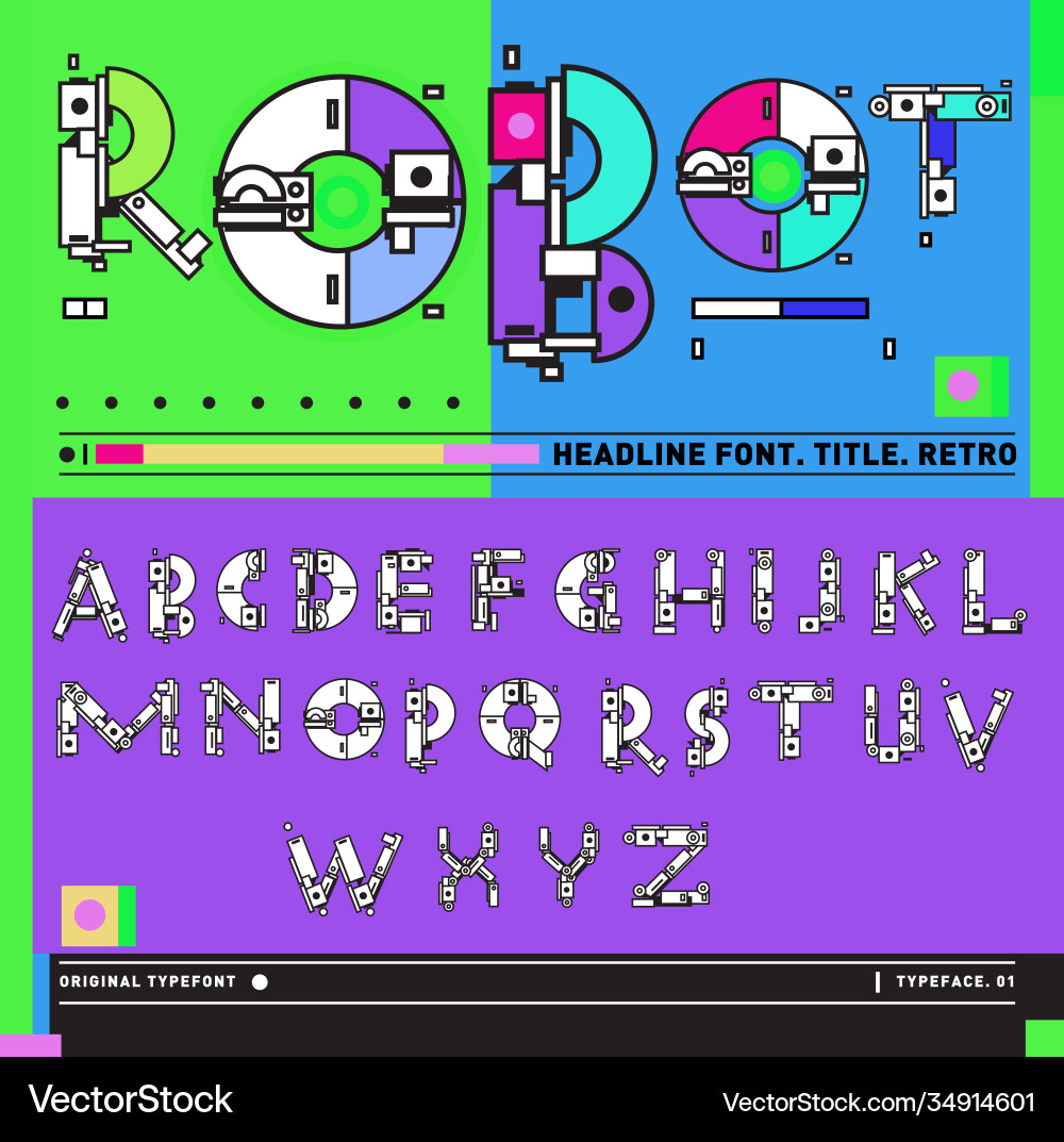 Colorful retro alphabet unique fonts for design Vector Image