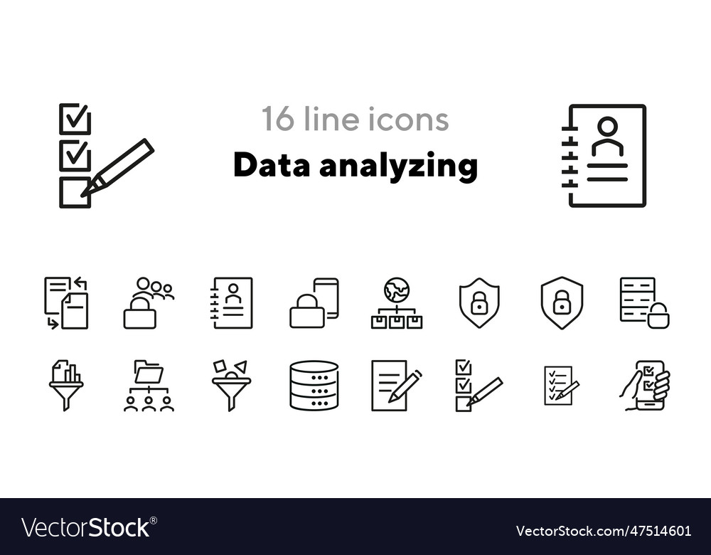 Data analyzing icons Royalty Free Vector Image