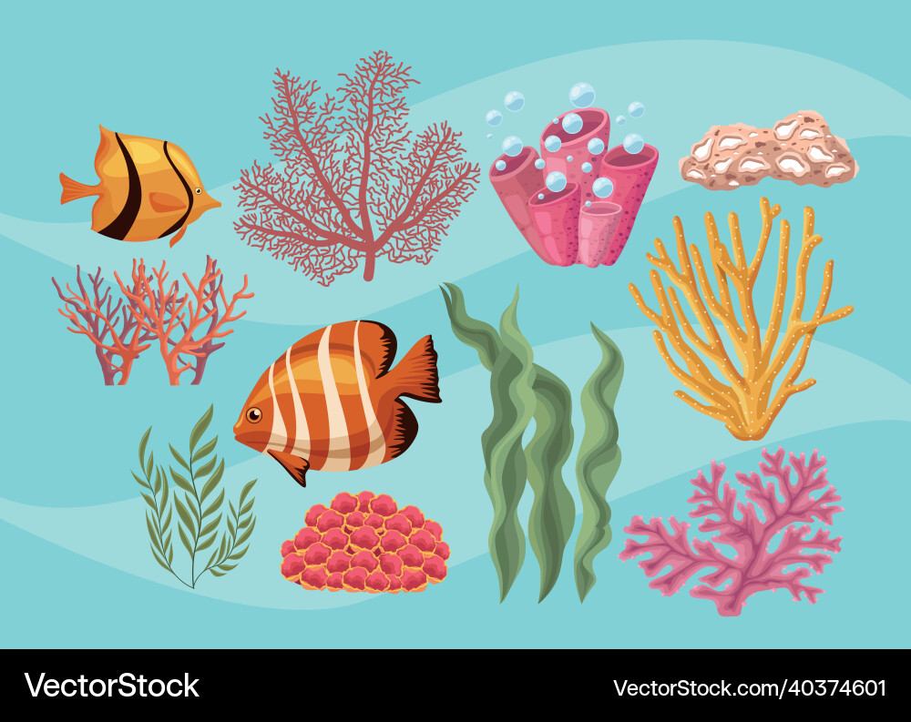 Eleven sea life icons Royalty Free Vector Image