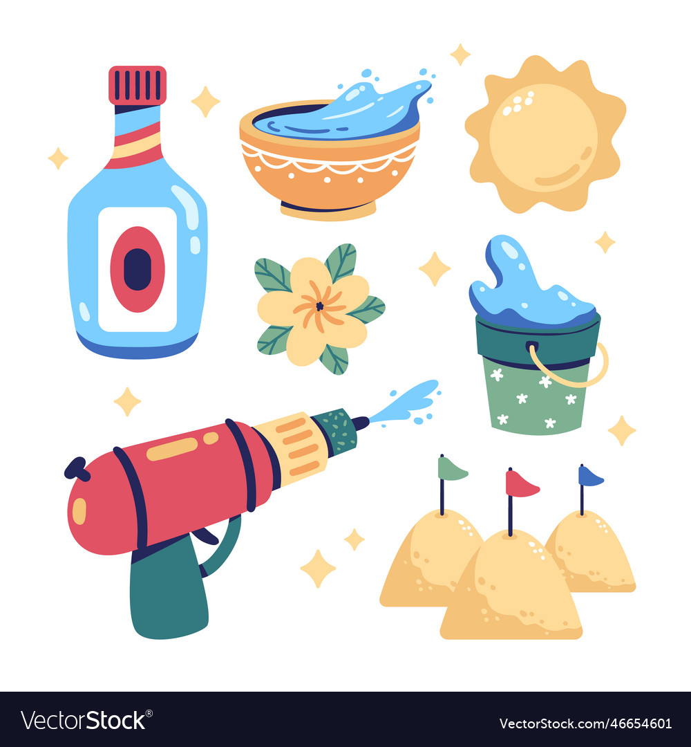 Flat songkran elements set Royalty Free Vector Image