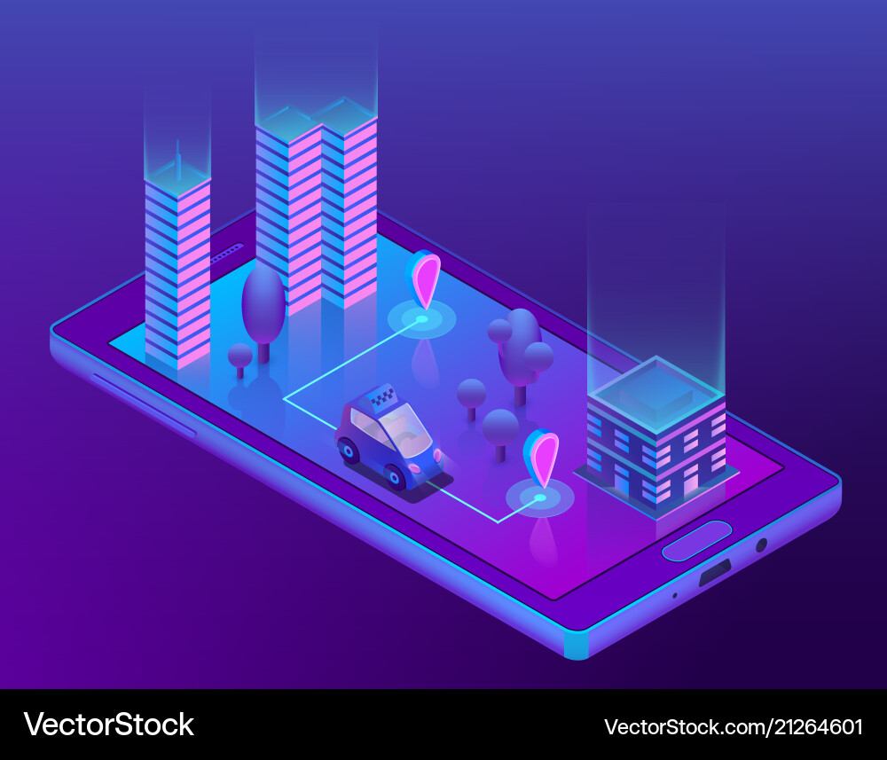 Isometric smart taxi app for smartphone Royalty Free Vector