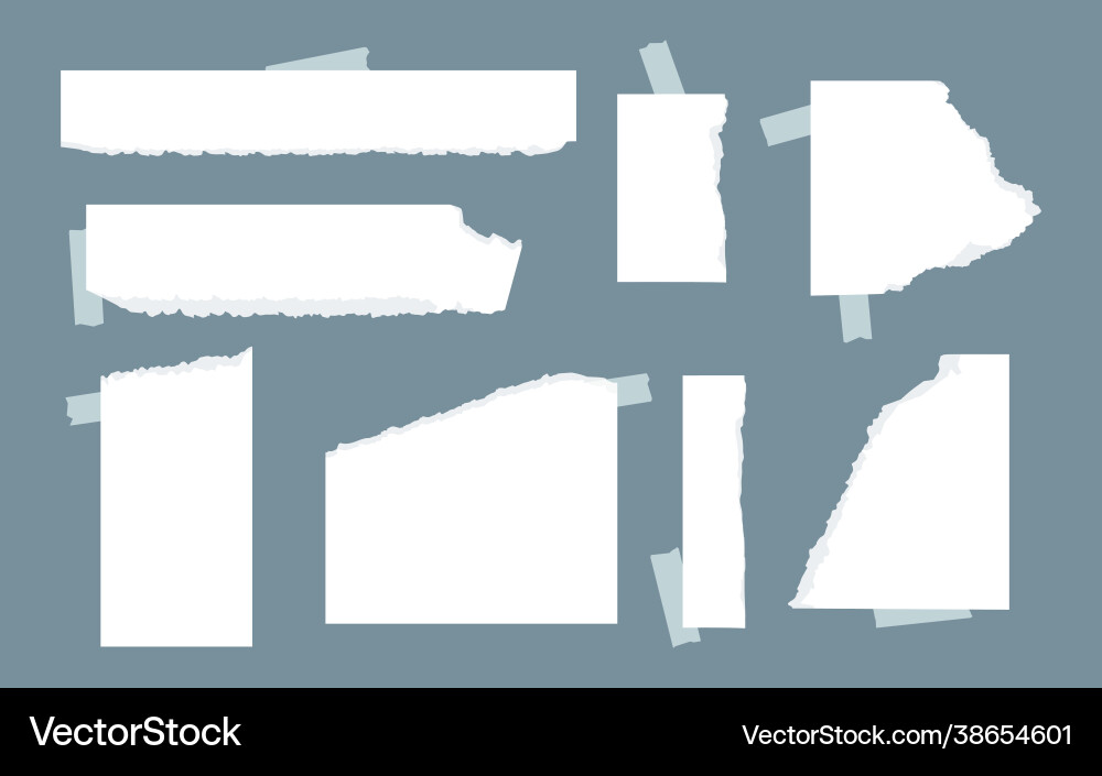 Pieces white torn paper scotch tape set Royalty Free Vector