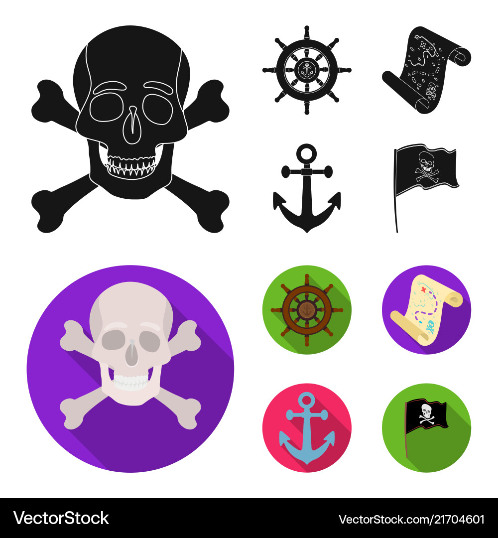 Pirate bandit rudder flag pirates set Royalty Free Vector