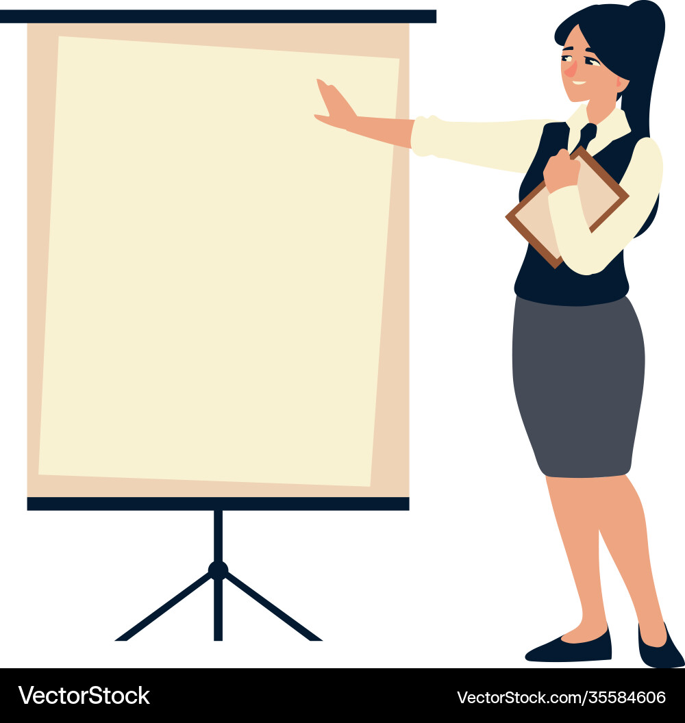 Business woman with documents and presentation Vector Image