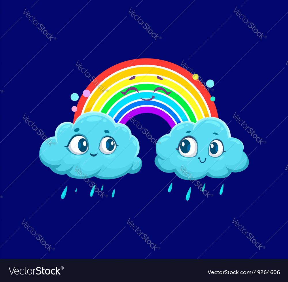 Cartoon cute rainbow clouds weather character Vector Image