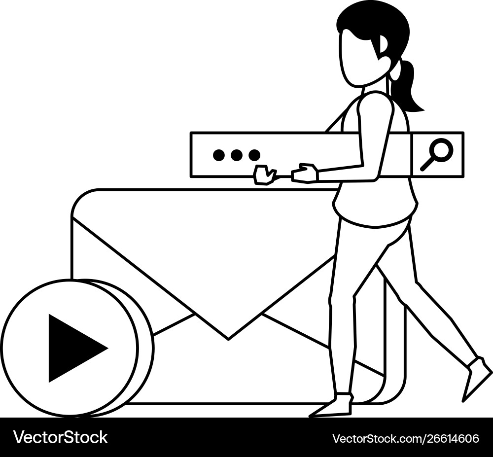 Email message digital card cartoon in black Vector Image