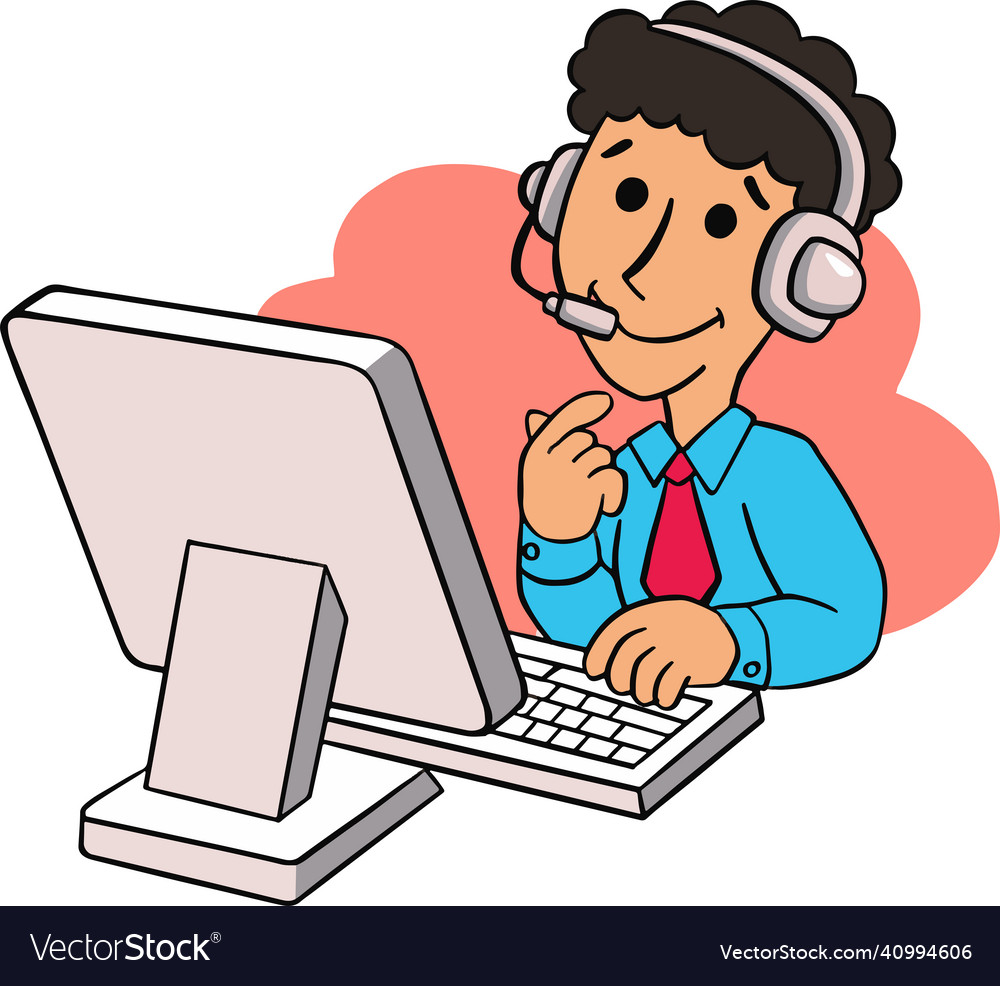 Man at the computer service hand drawn icon Vector Image