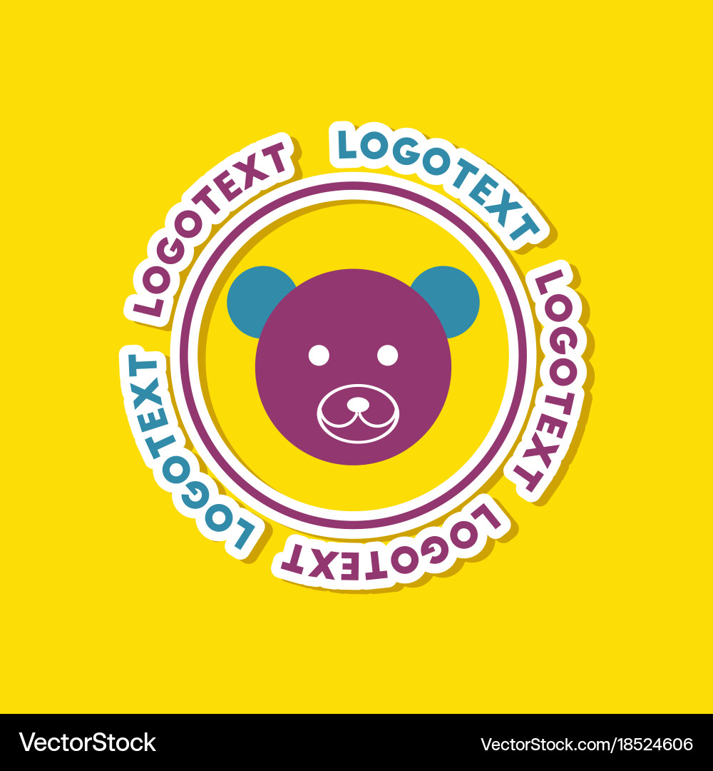 Paper sticker on stylish background bear logo Vector Image