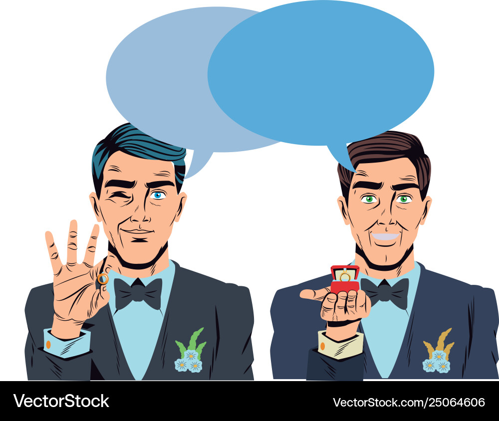 Pop art grooms cartoons Royalty Free Vector Image