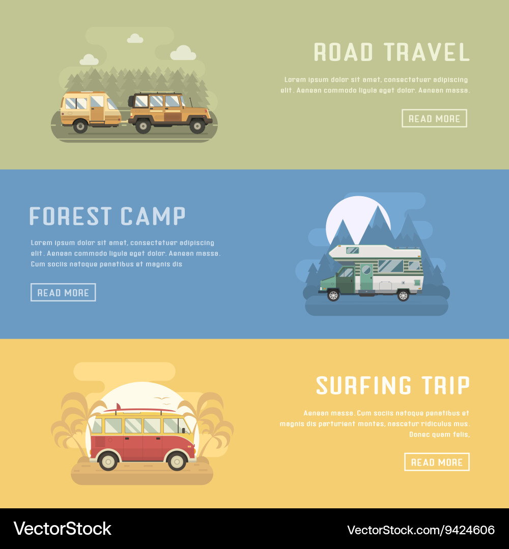 Rv camping banners car summer trip backgrounds Vector Image