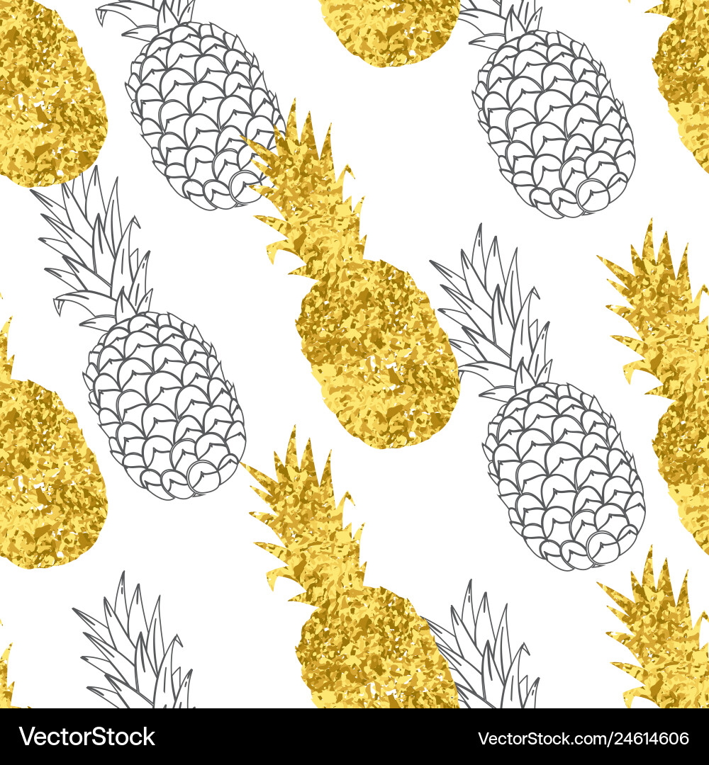 Seamless pattern of golden pineapples on white Vector Image