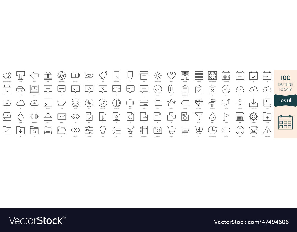 Set of ios ui icons thin outline icons pack Vector Image