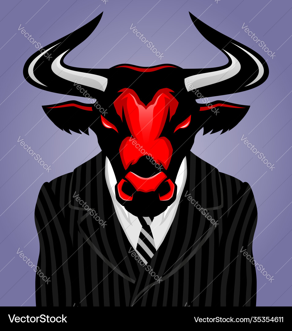 Bull in a striped suit with tie Royalty Free Vector Image