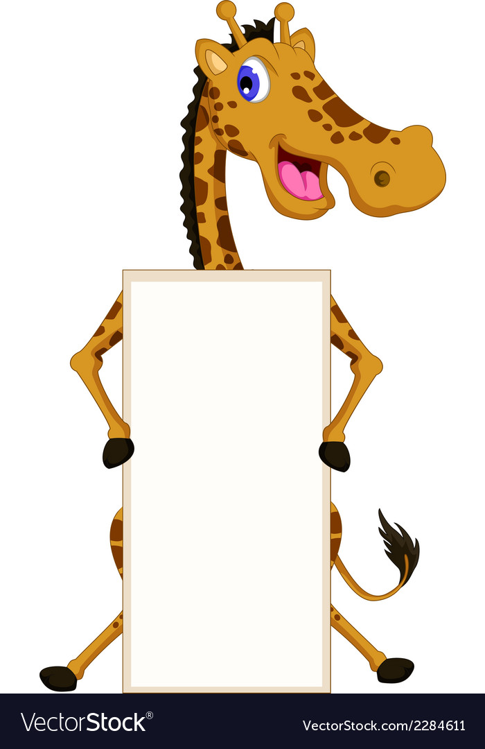 Cute giraffe cartoon with blank sign Royalty Free Vector