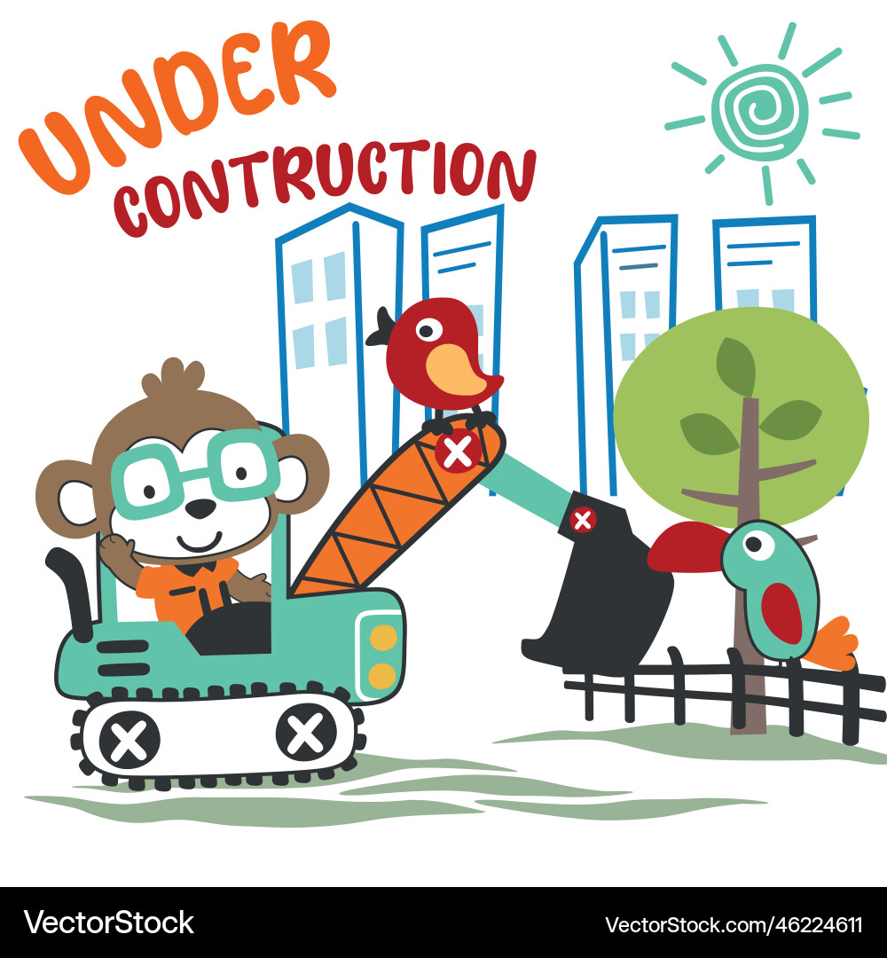 Cute little monkey on a blue excavator can Vector Image