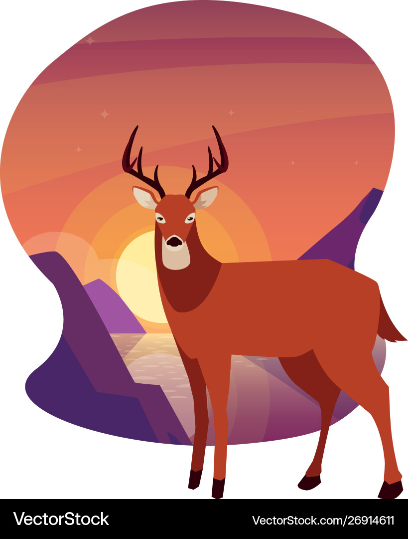 Deer happy autumn season flat design Royalty Free Vector