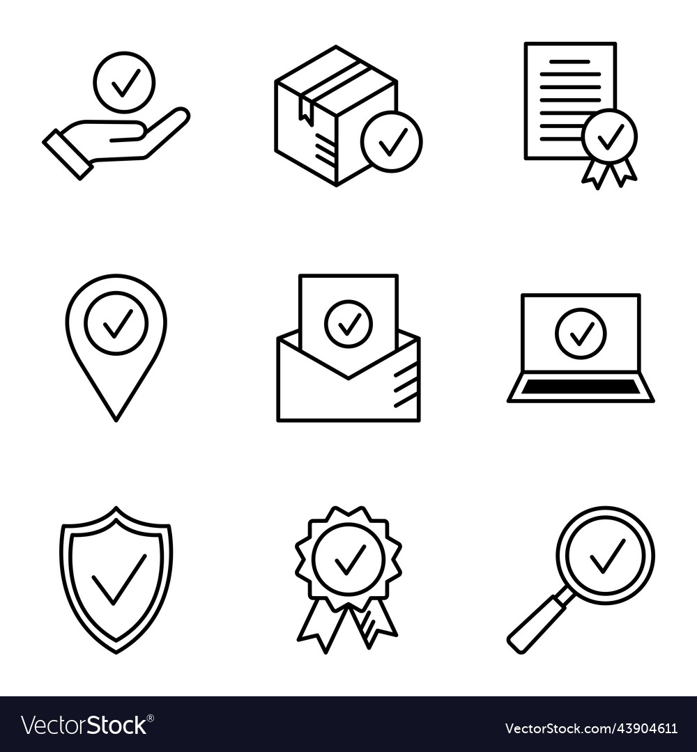 Quality control icons approved check mark symbols Vector Image