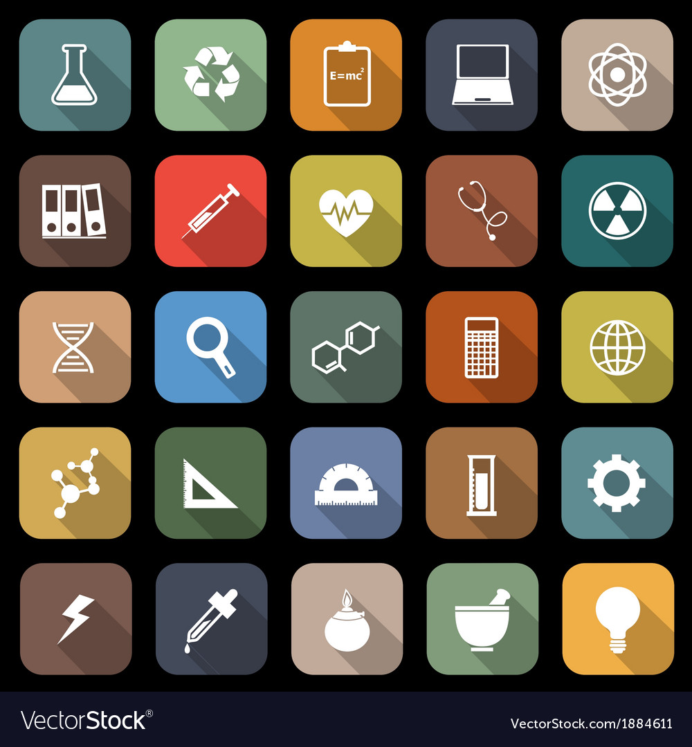 Science flat icons with long shadow Royalty Free Vector