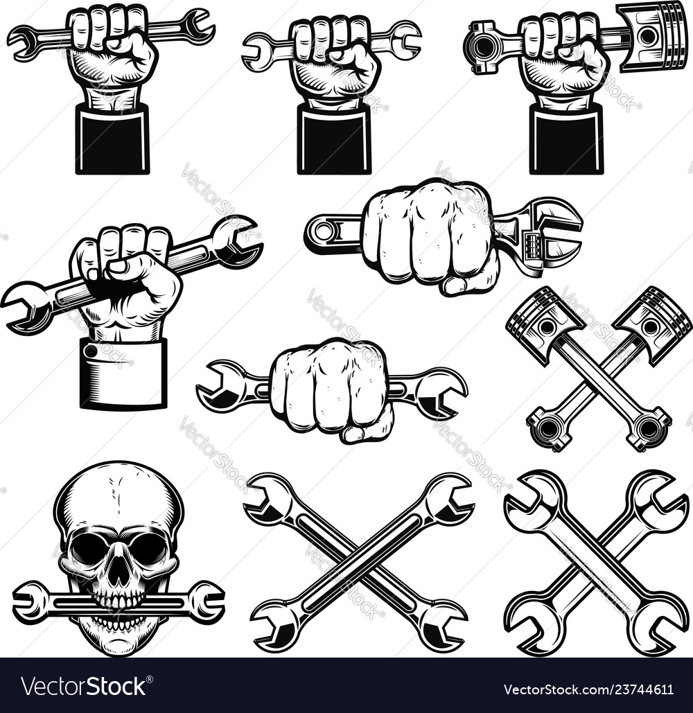 Set hand with working tools wrenches mechanic Vector Image