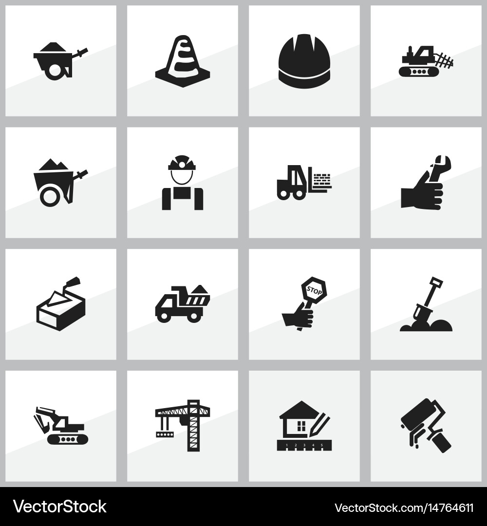 Set of 16 editable construction icons includes Vector Image
