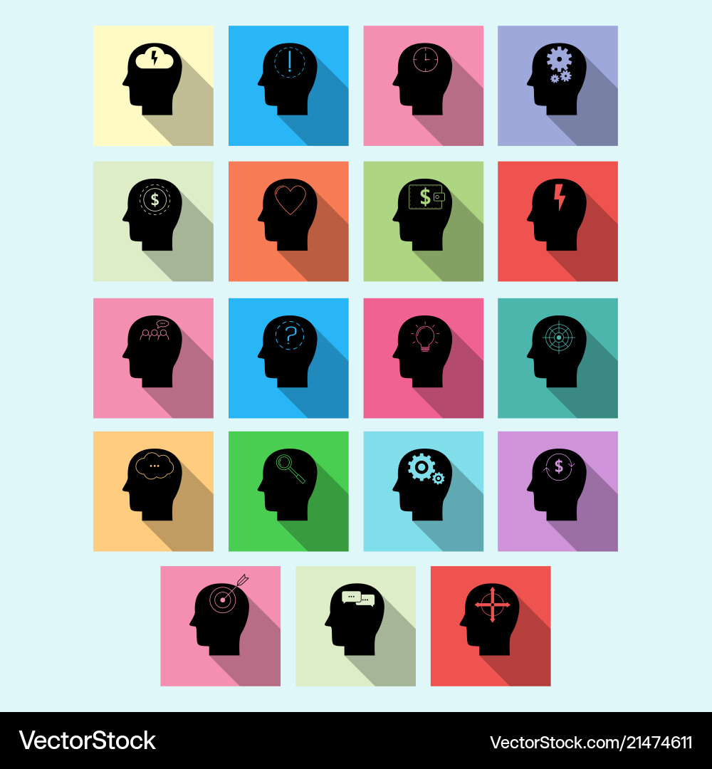 Set of brain activity icons with long shadow Vector Image