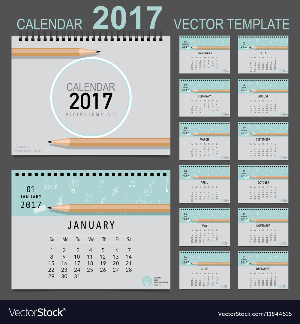 2017 calendar planner design template set of 12 Vector Image